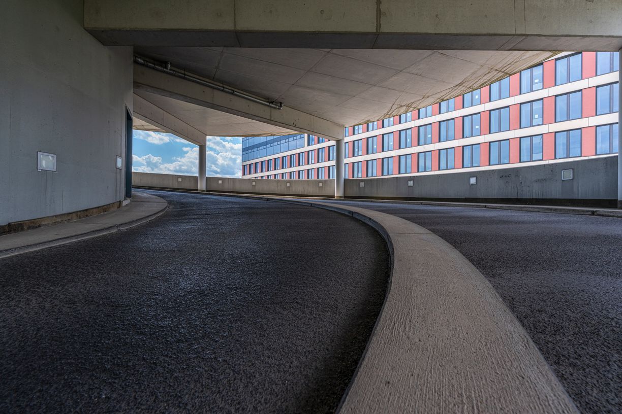 Berlin City: Curved Road to Parking Deck