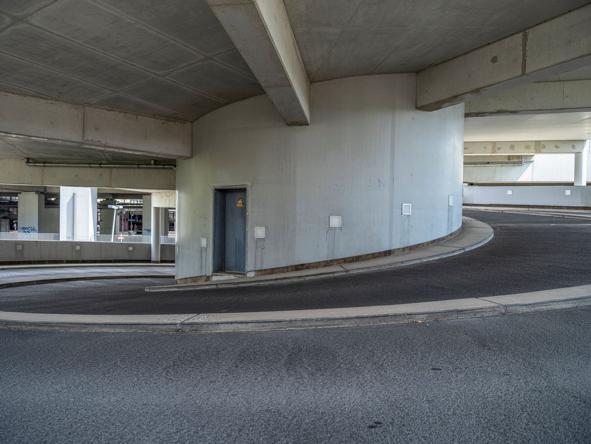 German City Life: Curved Roads and Parking Decks