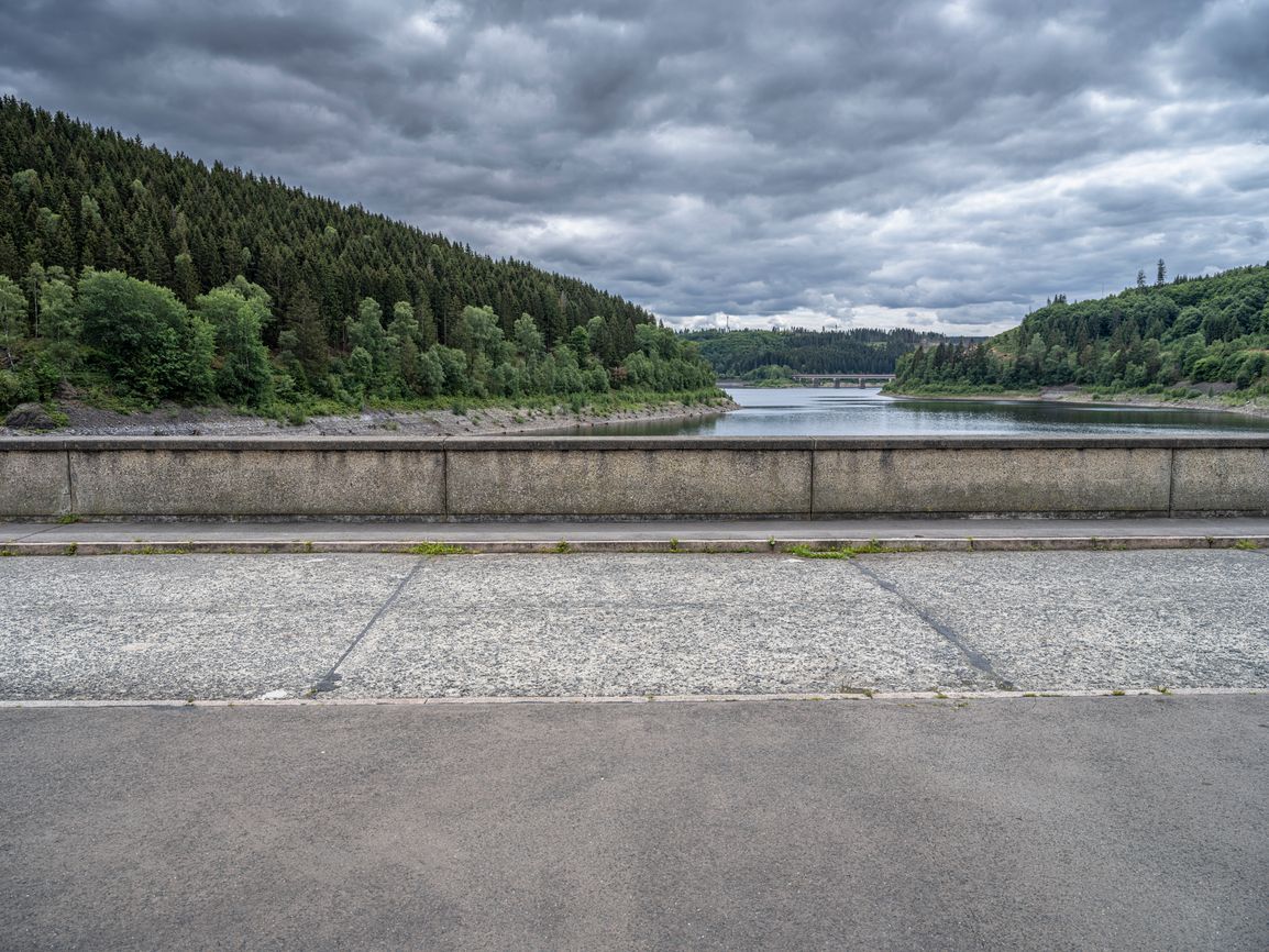 German Rural Landscape with Classic Architecture Dam