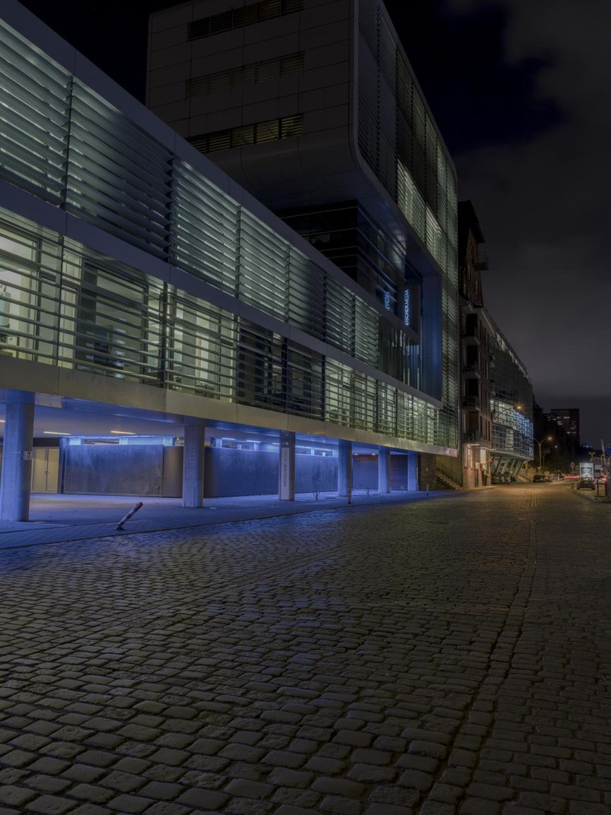 Hamburg, Germany: Modern Architecture Illuminated by Neon Lights