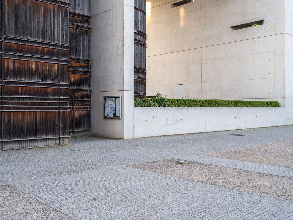 Modern Architecture in Berlin: Concrete Wall with Wood Paneling