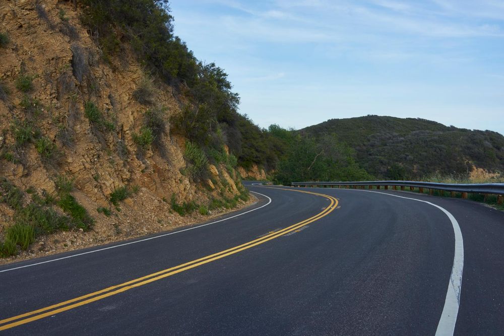 California Dawn: Scenic Road with Curves and Mountain Landscape - HDRi ...