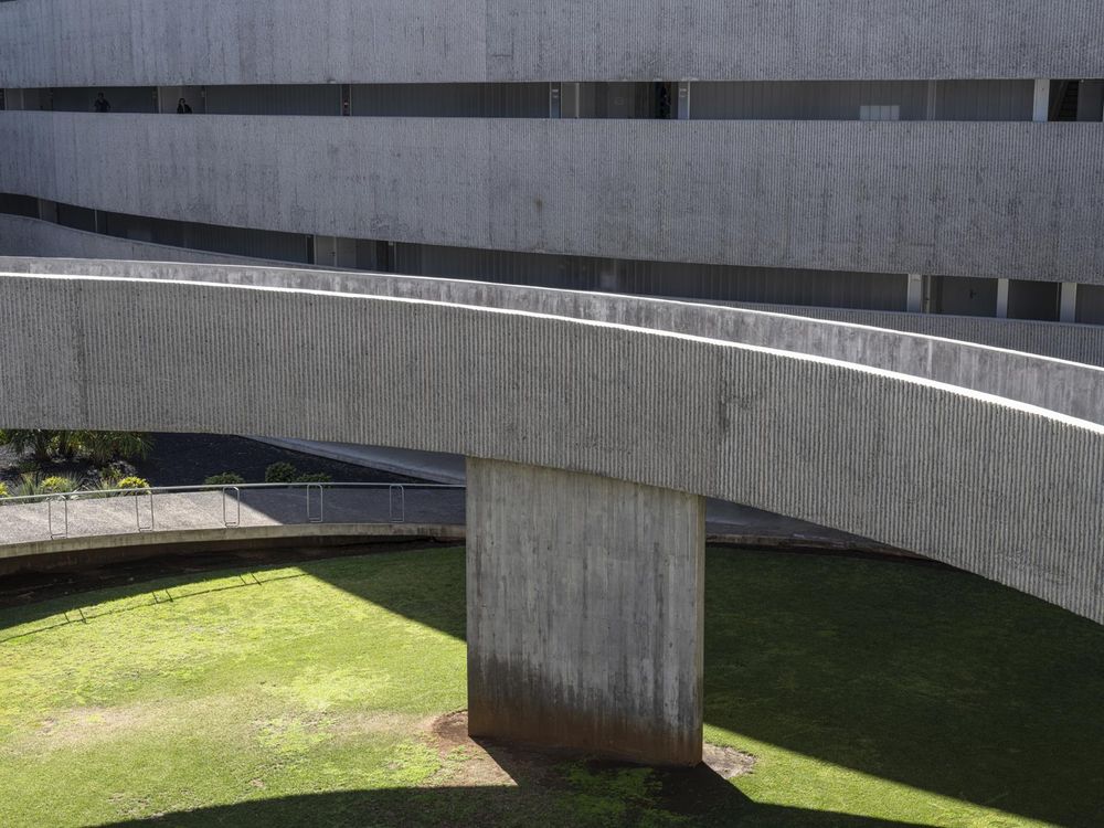 Circular Walkways at Architecturally Designed Concrete Building in ...