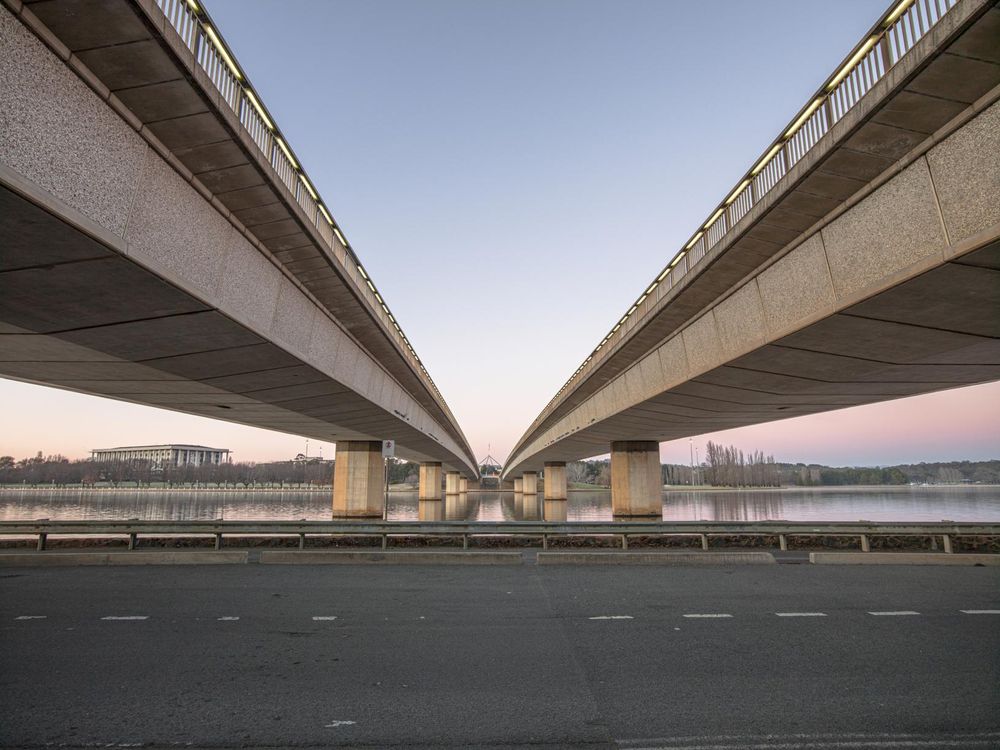 Cityscape at Dawn with Coastal Bridge and Water - HDRi Maps and Backplates