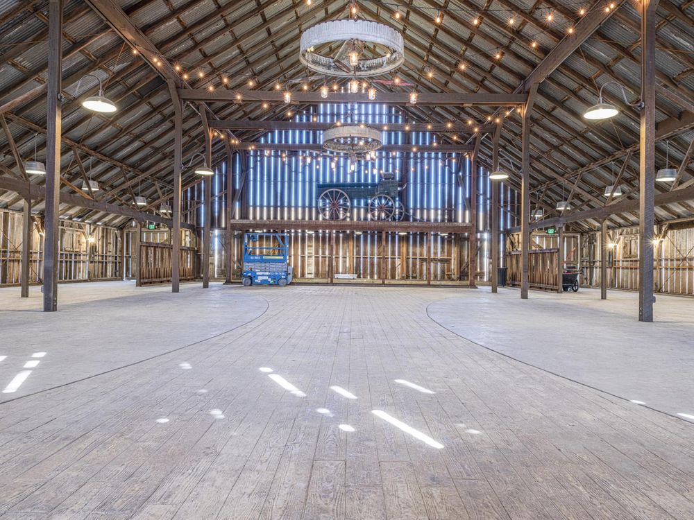 Empty Barn Interior with Wood Floor and String Lights - HDRi Maps and ...