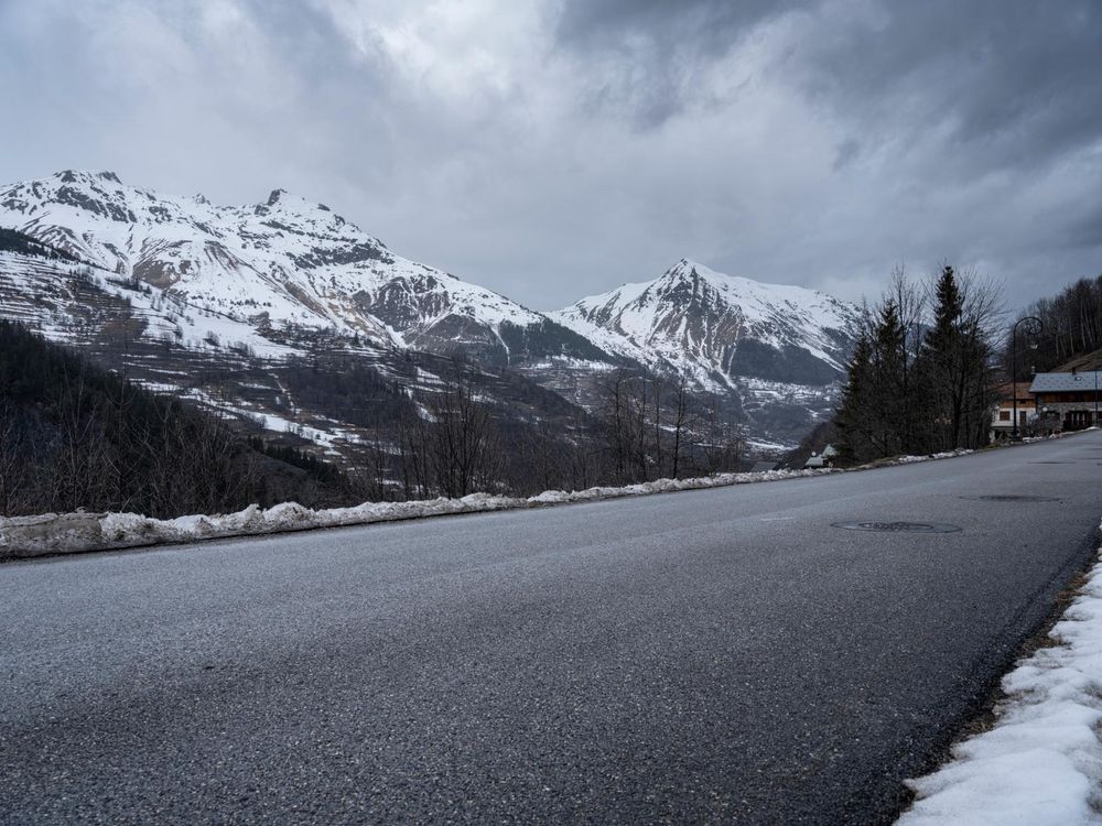 Empty Road Through French Alps Snow Mountains - HDRi Maps and Backplates