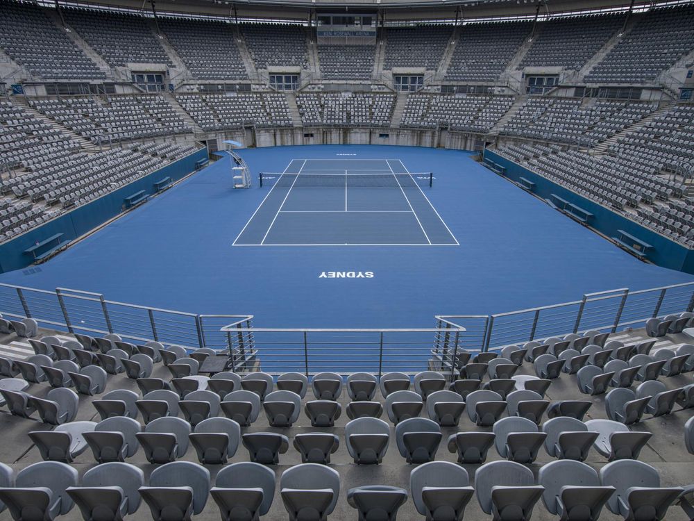 Empty Tennis Stadium in Blue Gray