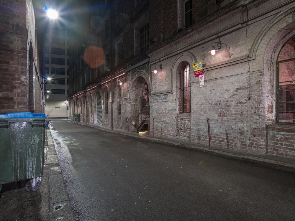 Night City Street with Brick Architecture - HDRi Maps and Backplates