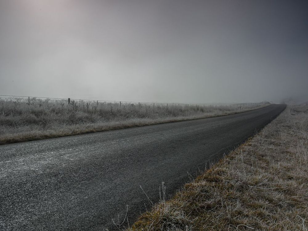 Rural Landscape with Foggy Road and Grey Sky - HDRi Maps and Backplates