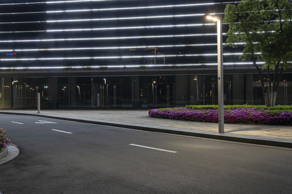 Shanghai Modern Office Building with Neon Light - HDRi Maps and Backplates