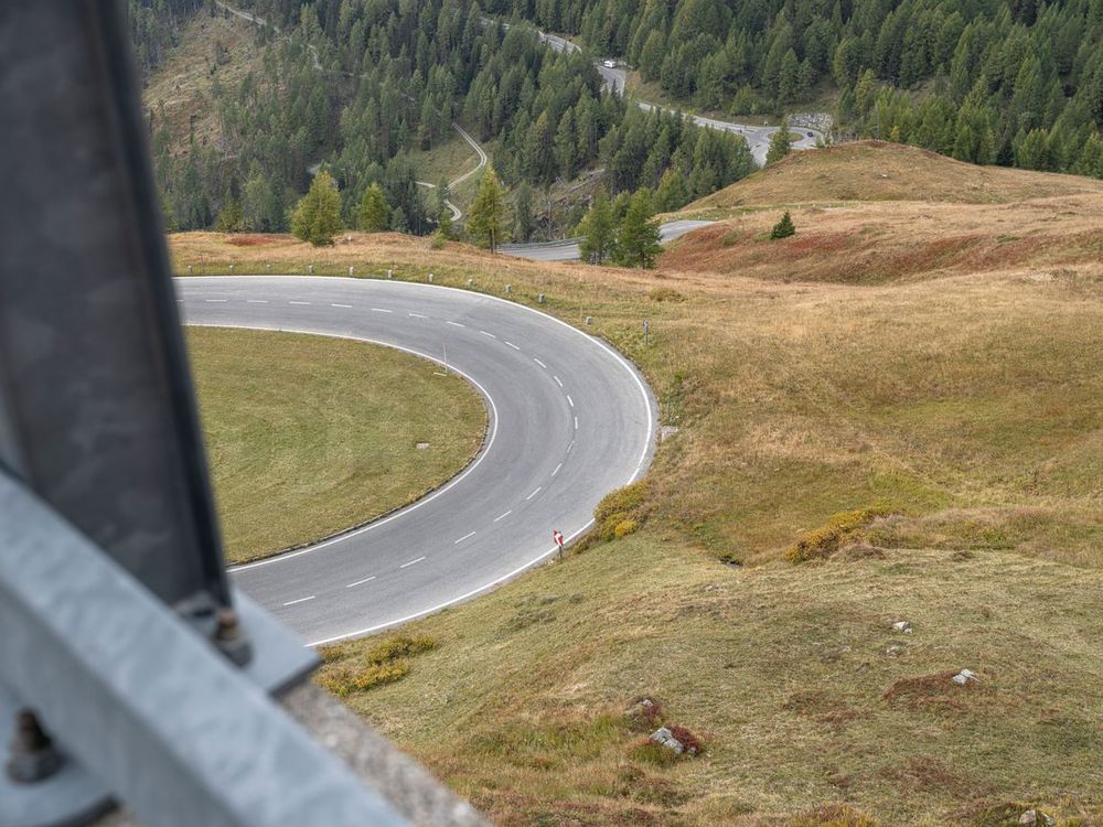View of the Winding Road Going Uphill in Austrian Mountains