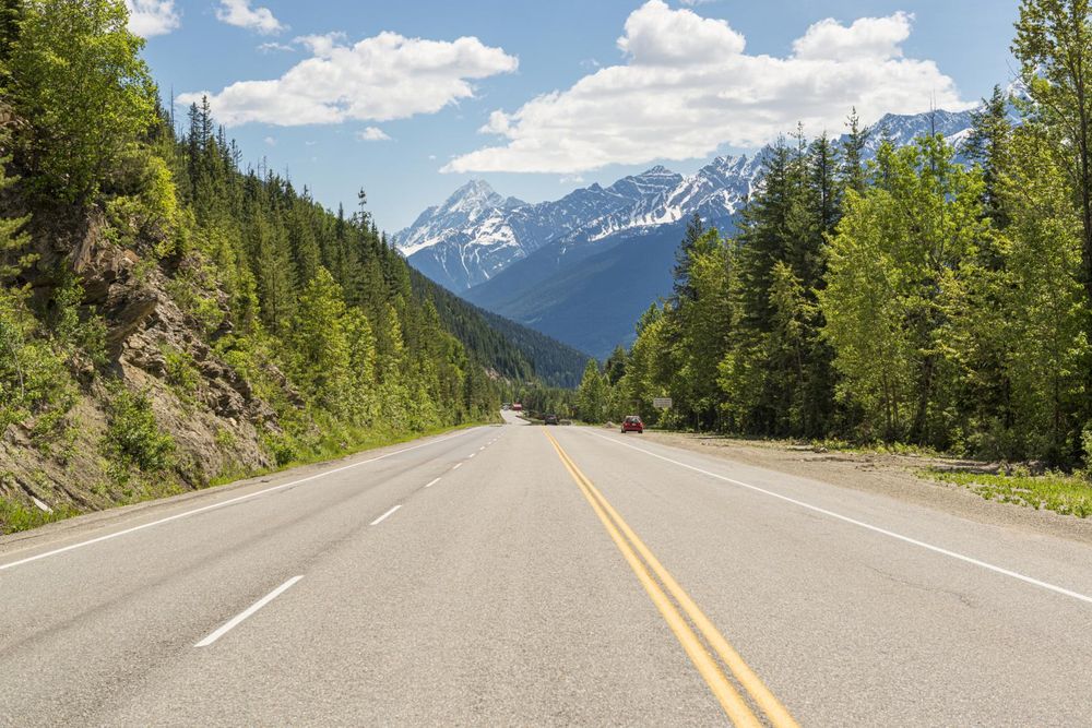 Wide Road in Canada with West Mountain View - HDRi Maps and Backplates