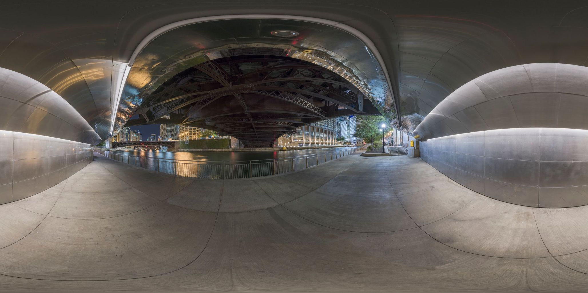 Chicago Night: Bridge Cityscape Panorama - HDRi Maps and Backplates