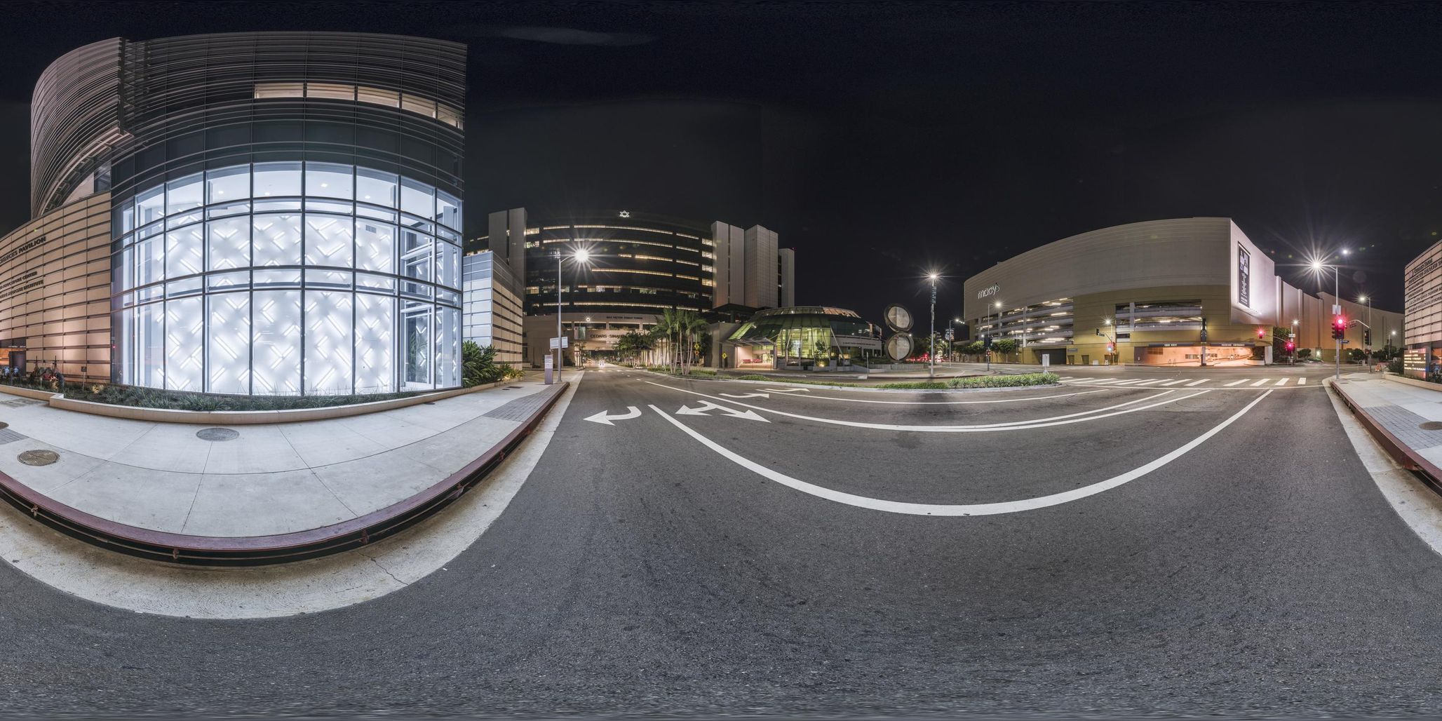 City Night in Los Angeles: Intersection Views Through Glass Walls ...