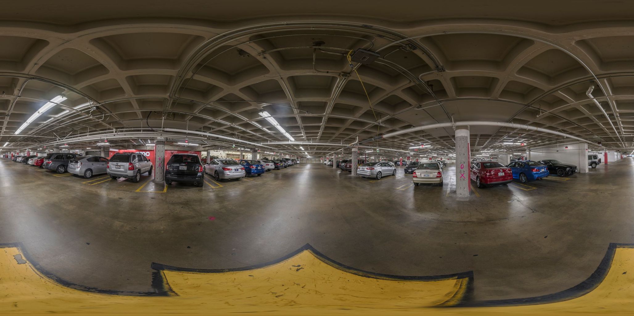 Indoor Parking Garage: A Sea of Cars and Vans - HDRi Maps and Backplates