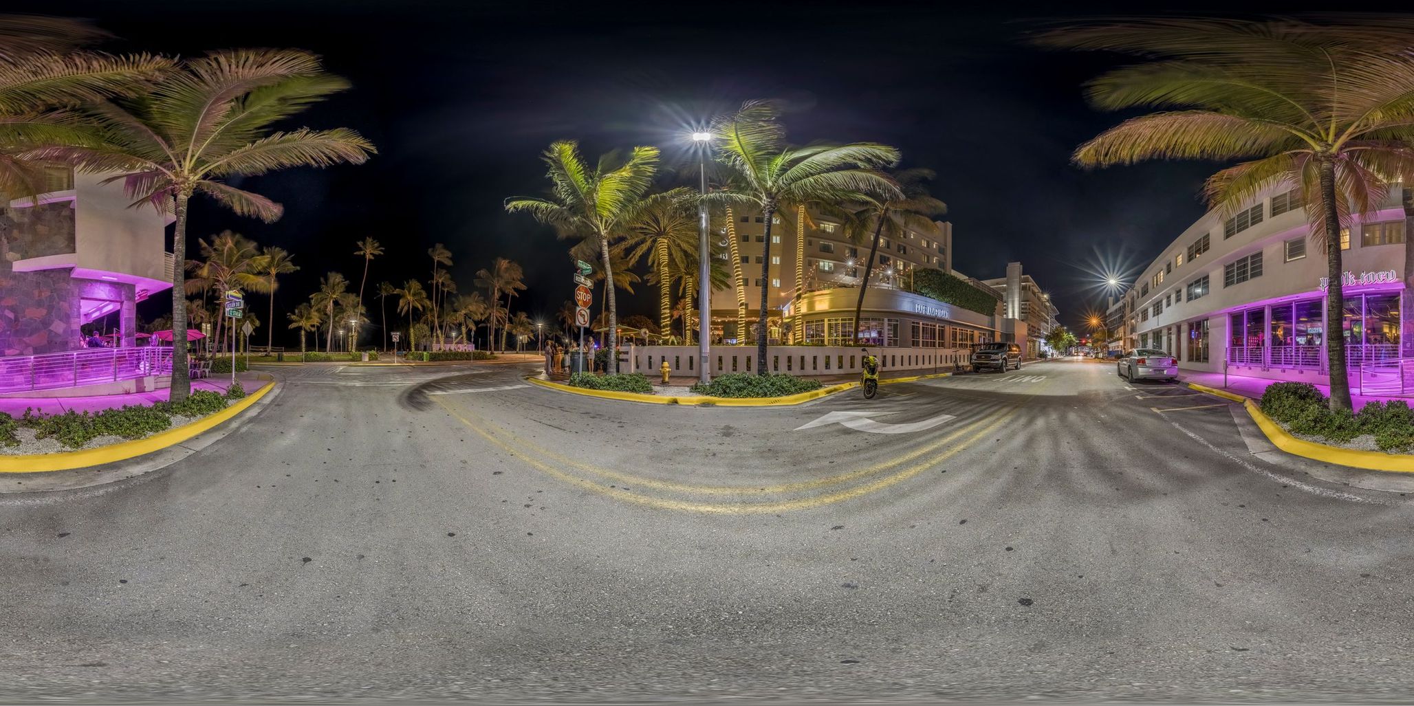Miami Beach at Night: Palm Trees and Buildings - HDRi Maps and Backplates