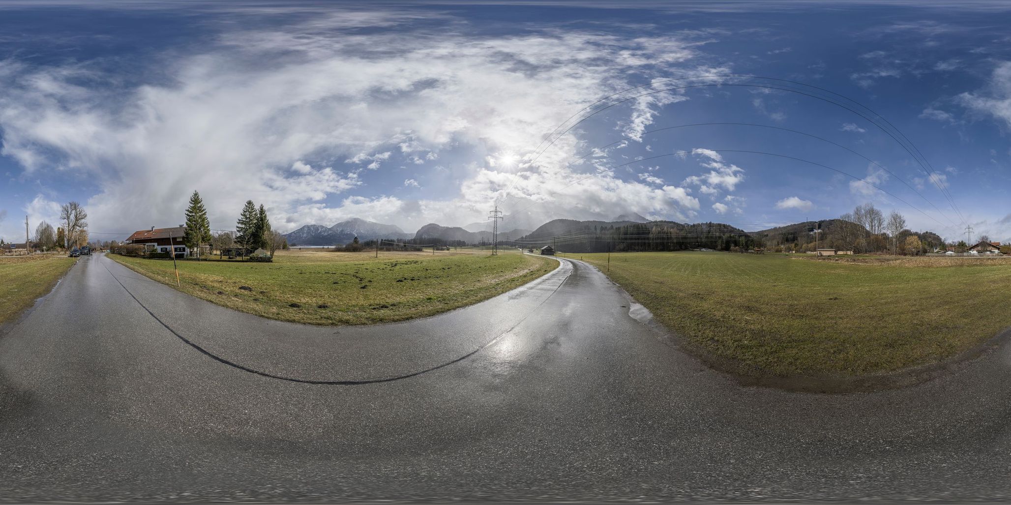 Rural Intersection in Germany with Mountain View - HDRi Maps and Backplates