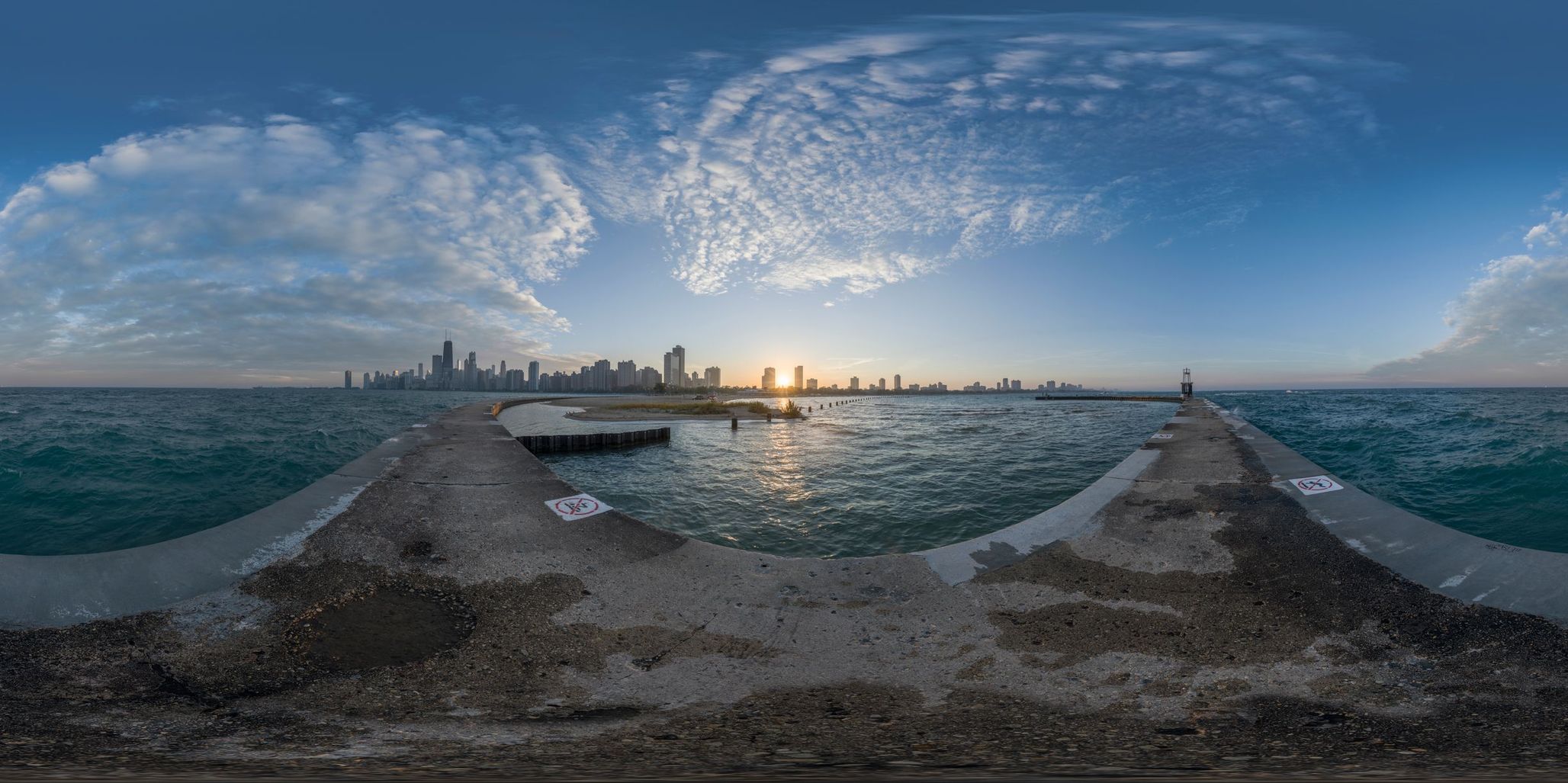 Sunny Dawn at Chicago Beach by the Lake - HDRi Maps and Backplates