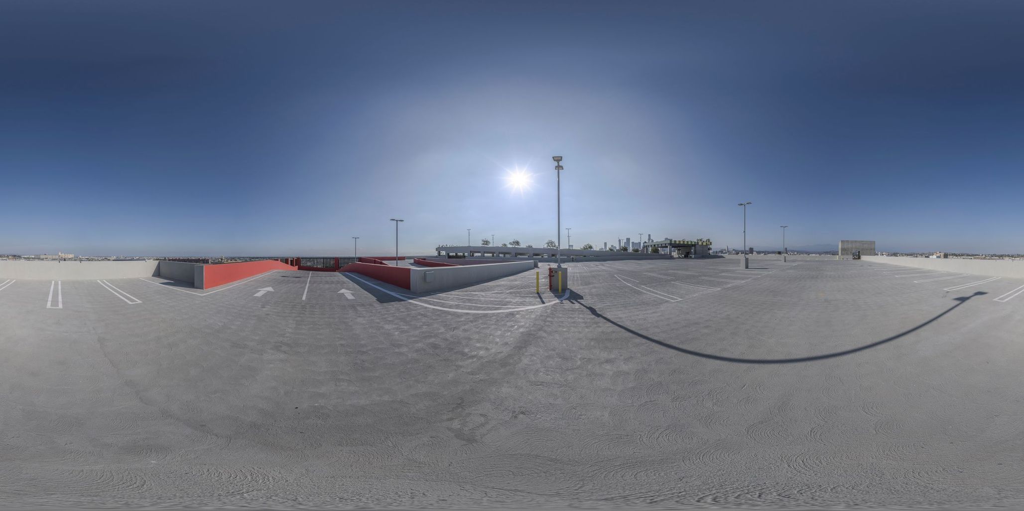 Top Ramp View: Empty Parking Lot in the Sun - HDRi Maps and Backplates