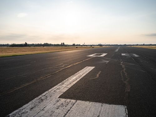 Aerial View of Berlin Airport Runway at Sunset - HDRi Maps and Backplates