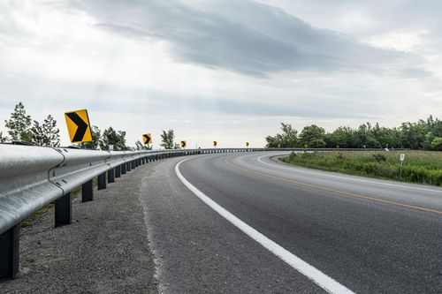 Curved Road with Signs on Highway - HDRi Maps and Backplates
