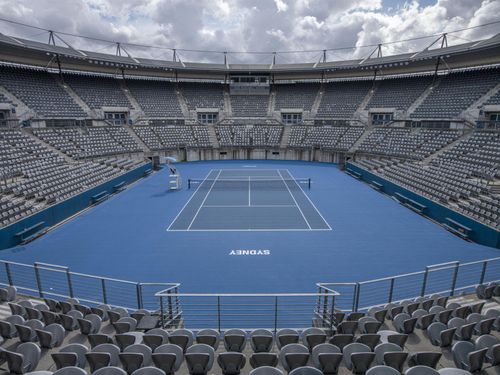 Empty Tennis Stadium in Blue Gray