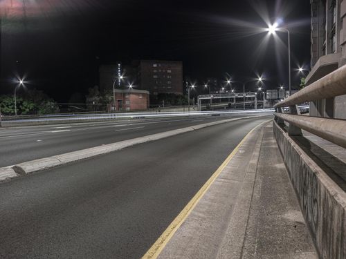 Nighttime View of Empty Road with Street Lights - HDRi Maps and Backplates