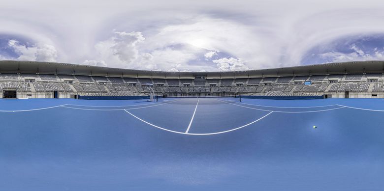 Elevated View of a Tennis Court Stadium