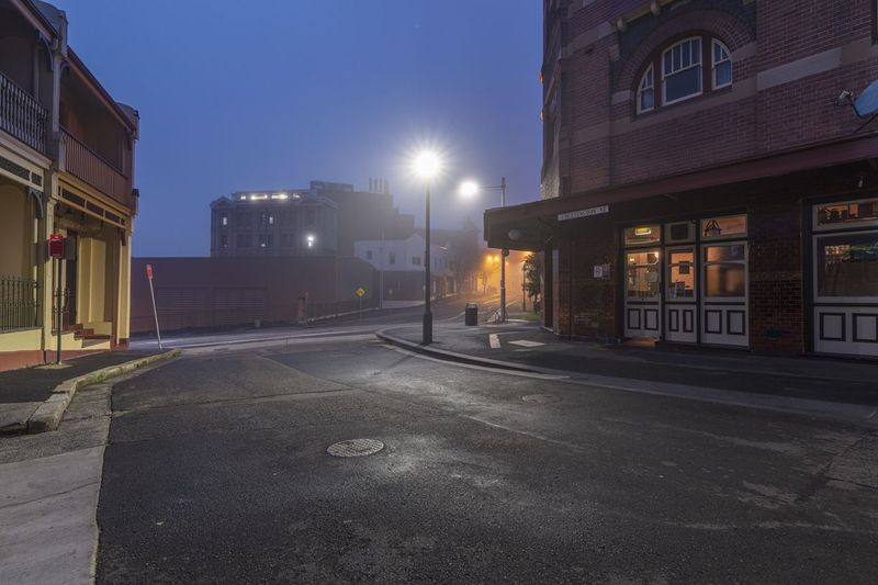 Night View of a Residential Street in the Suburbs HDRi Maps and Backplates