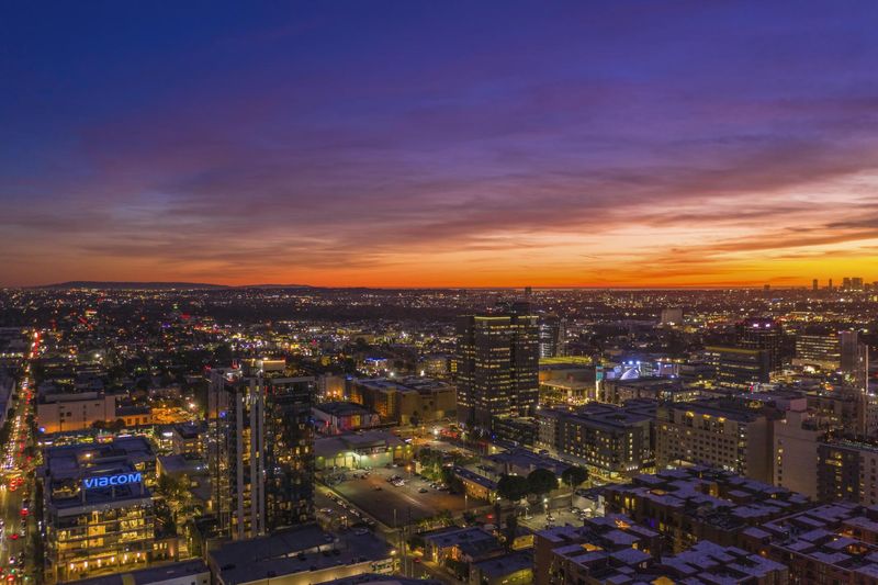 Aerial View of Los Angeles City Skyline at Dawn HDRi Maps and Backplates