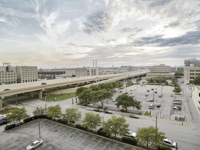 Aerial View of Chicago's Urban Cityscape at Dawn HDRi Maps and Backplates