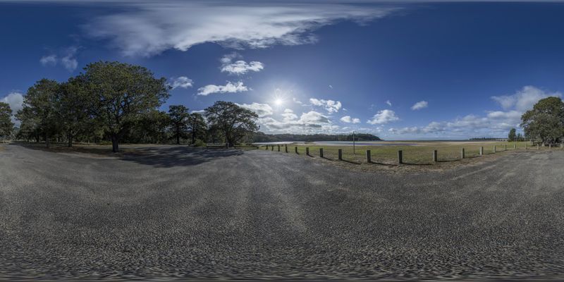 Sunny Coastal Landscape with Beach and Lake HDRi Maps and Backplates