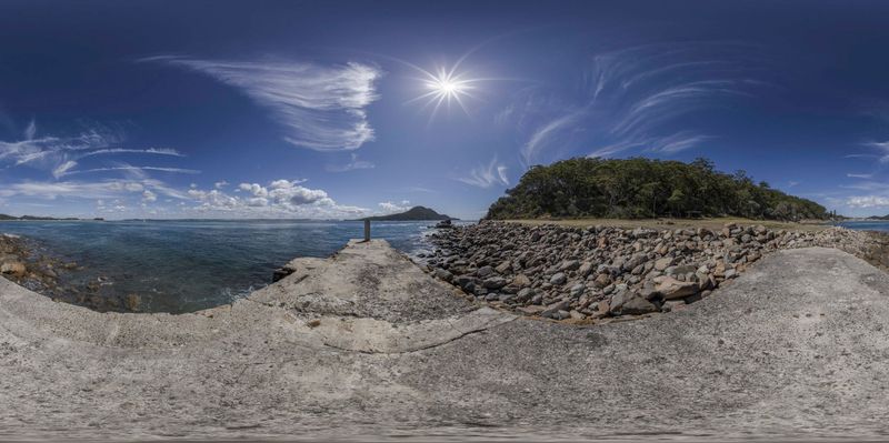 Coastal Landscape with Azure Water and Rocky Beach HDRi Maps and Backplates