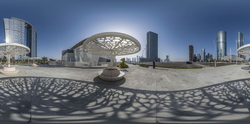 Plaza in Abu Dhabi: Circular Sculptures and High-Rise Buildings HDRi ...