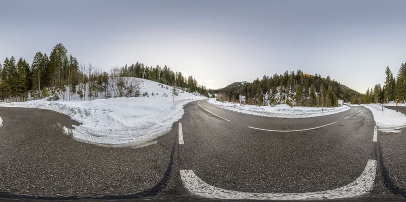 A Snowy Curved Road in Rural Germany - HDRi Maps and Backplates