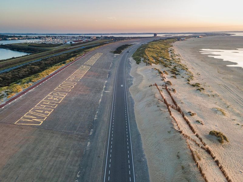Aerial View of Road to Beach in Holland at Dawn HDRi Maps and Backplates