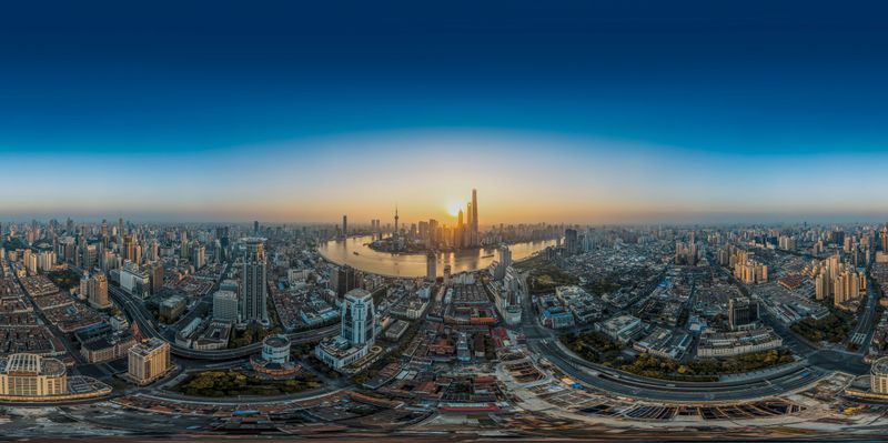 Aerial View of Shanghai, China at Sunset - HDRi Maps and Backplates