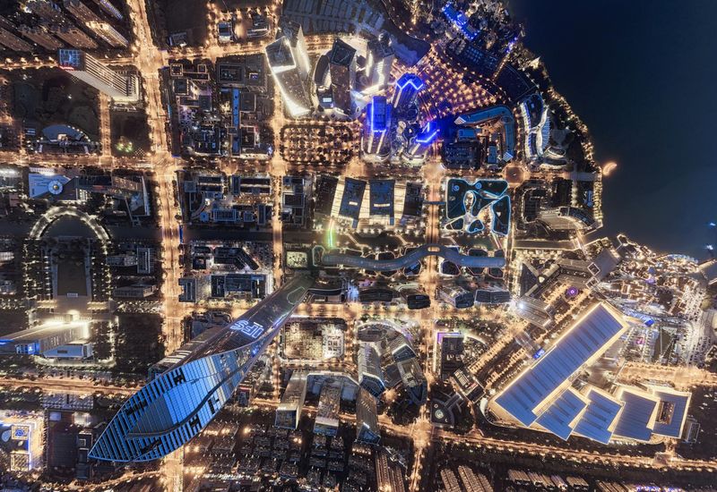 Aerial View of Zhuzhou Cityscape at Night HDRi Maps and Backplates