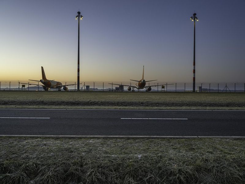 Airplane on Asphalt Runway at Dawn HDRi Maps and Backplates