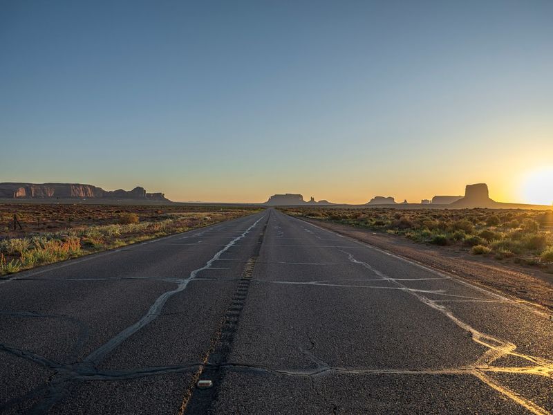 Arizona Landscape: Straight Road at Sunrise HDRi Maps and Backplates
