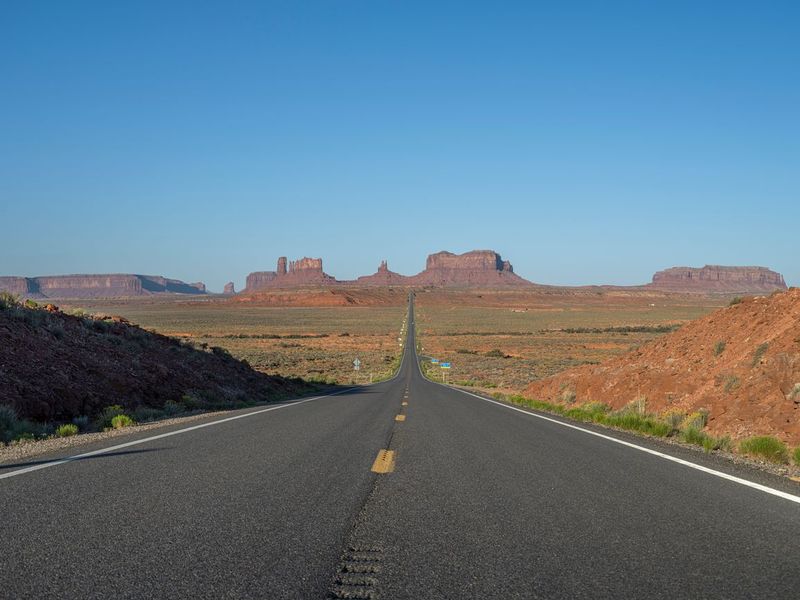 Arizona's Monument Valley: Asphalt Road at Dawn HDRi Maps and Backplates