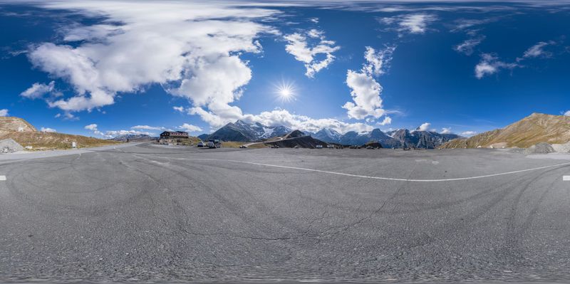 Austria Landscape: Asphalt Road with Mountain View HDRi Maps and Backplates