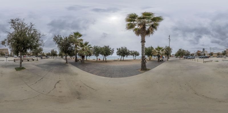 Barcelona, Spain: Grey Skies and Greenery on the Beach HDRi Maps and ...