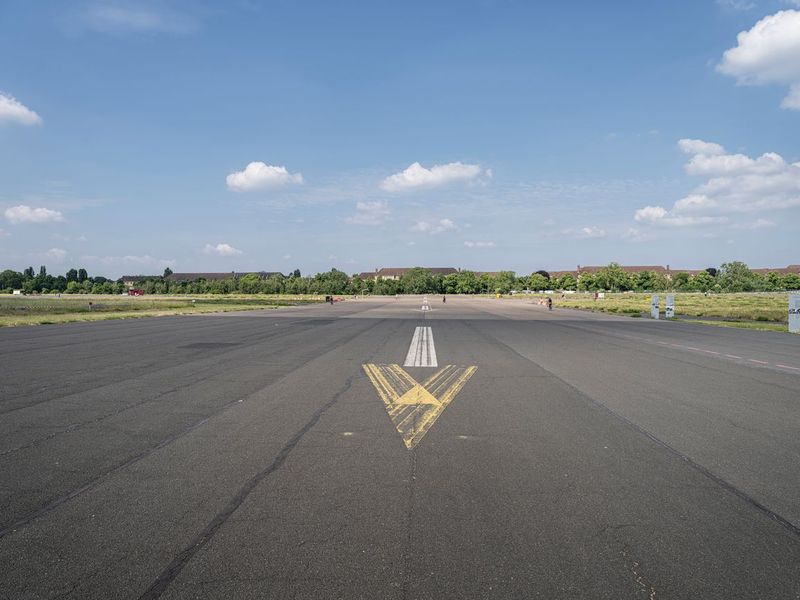 Berlin Airport Runway with Yellow Arrow HDRi Maps and Backplates