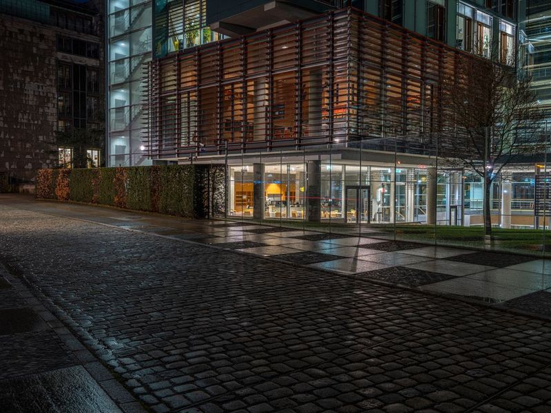 Berlin Business District: An Urban Street at Night HDRi Maps and Backplates