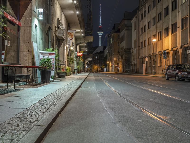 Berlin Cityscape: Street Lights and Nightlife HDRi Maps and Backplates