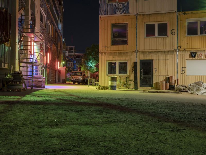 Berlin Germany Nighttime Alley Businesses HDRi Maps and Backplates