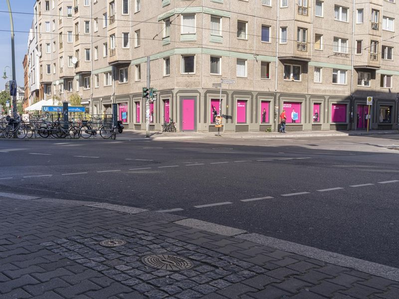 Berlin, Germany: Pink Building with Bicycle Rack HDRi Maps and Backplates