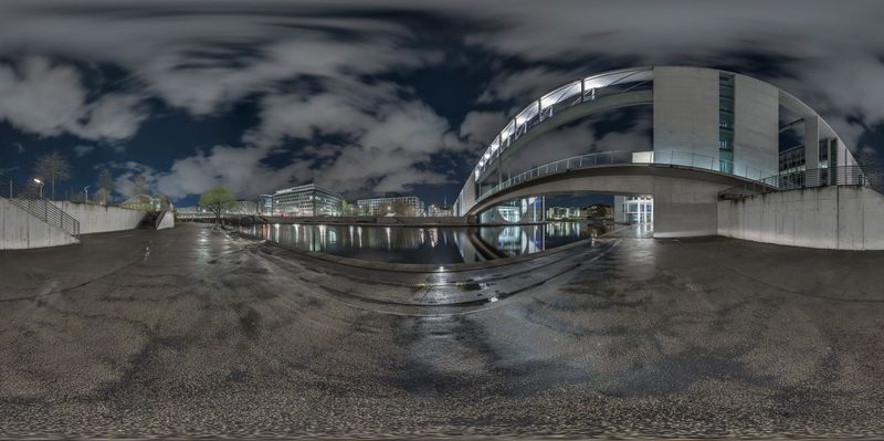 Berlin Nightscape: Urban Roads and Rivers HDRi Maps and Backplates