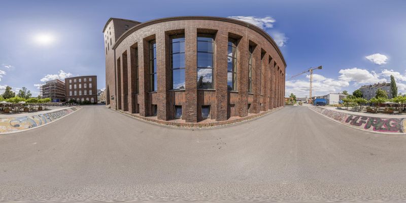 Berlin: Round Building Architecture Next to Street HDRi Maps and Backplates
